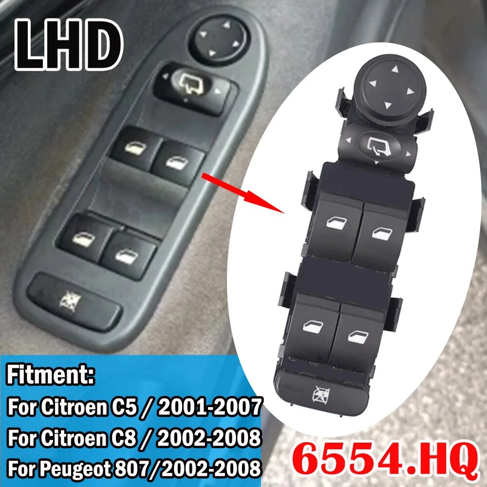 6554HQ для Citroen C5 2001-2007 C8 Peugeot 807 драйвер левый главный выключатель стеклоподъемника кнопка управления 6554. HQ