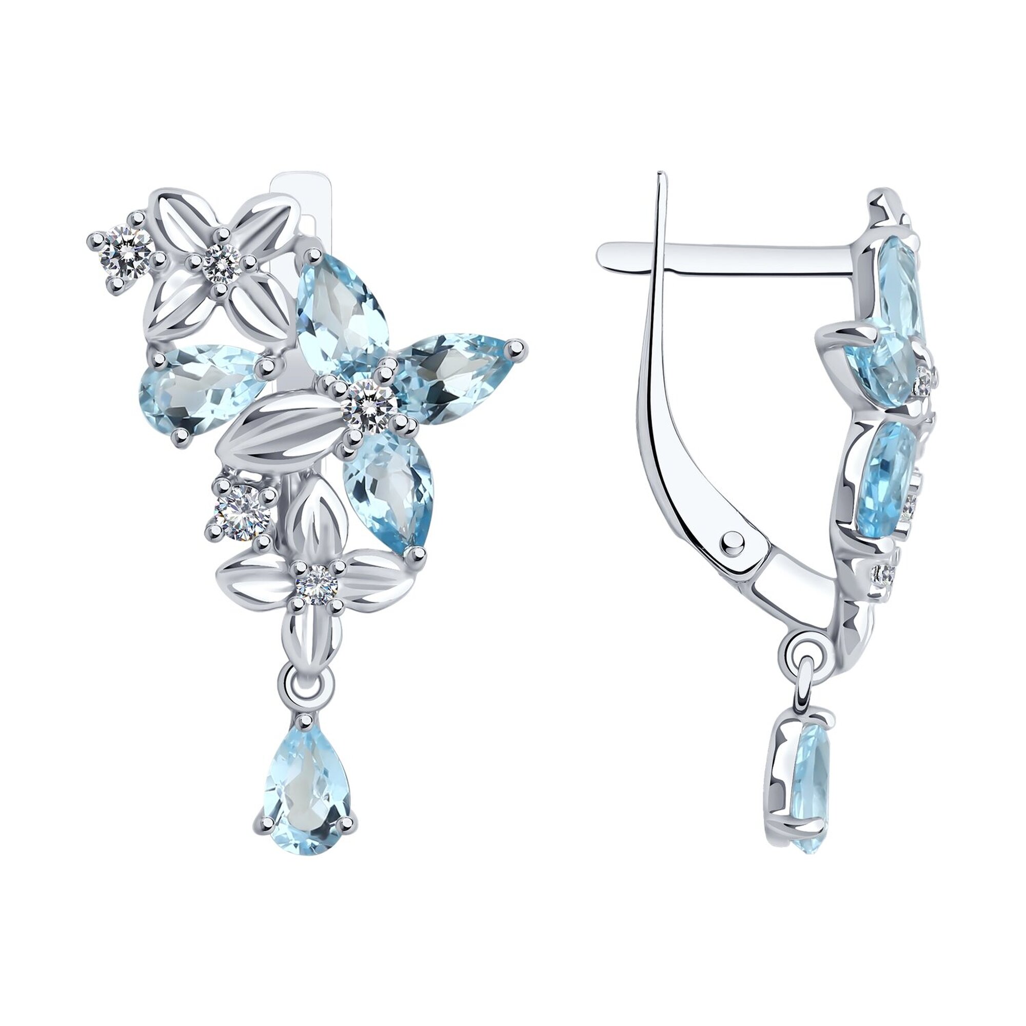 Серьги, серебро, 925 проба, родирование, фианит, топаз