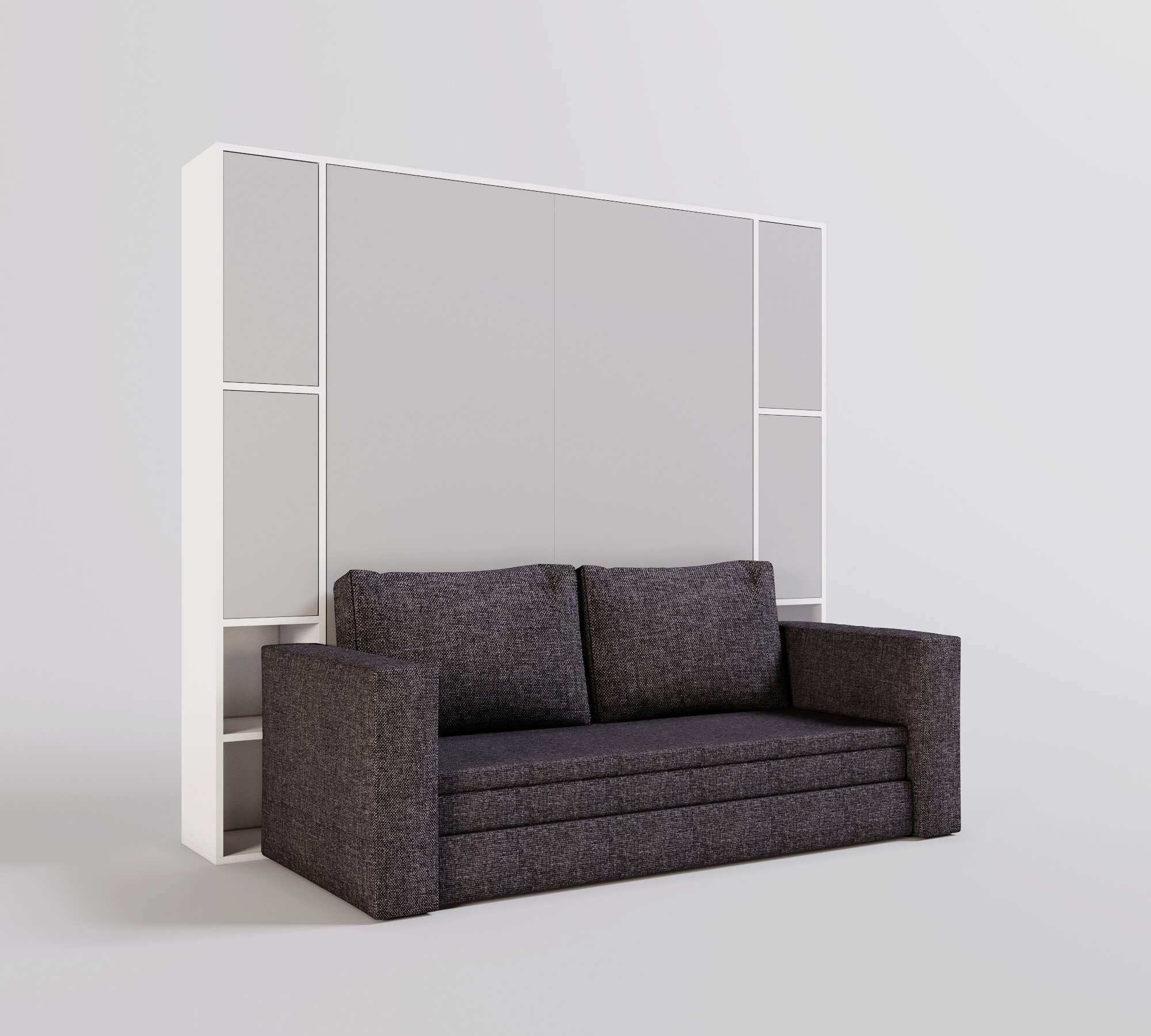 Шкаф кровать-трансформер с диваном Летто Гранде 1600 Форма с расширенными полками, без антресоли Лайт Тренд