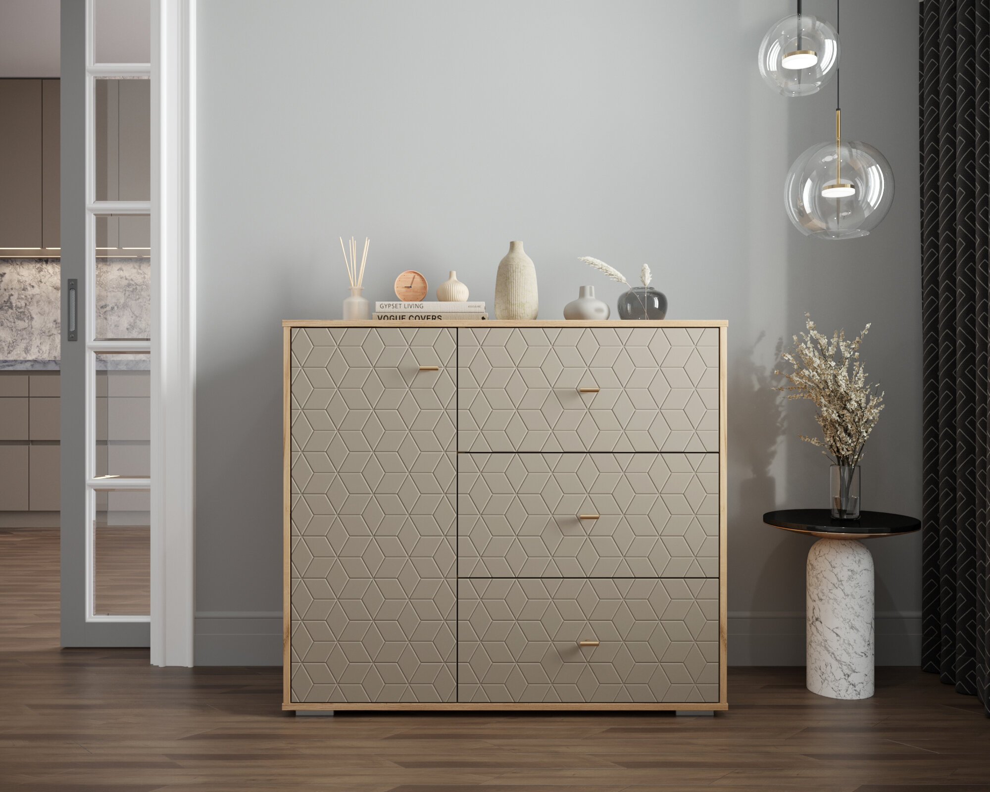 Комод с выдвижными ящиками "Монс 2" 104х93х45 Дуб крафт золотой / Мокко