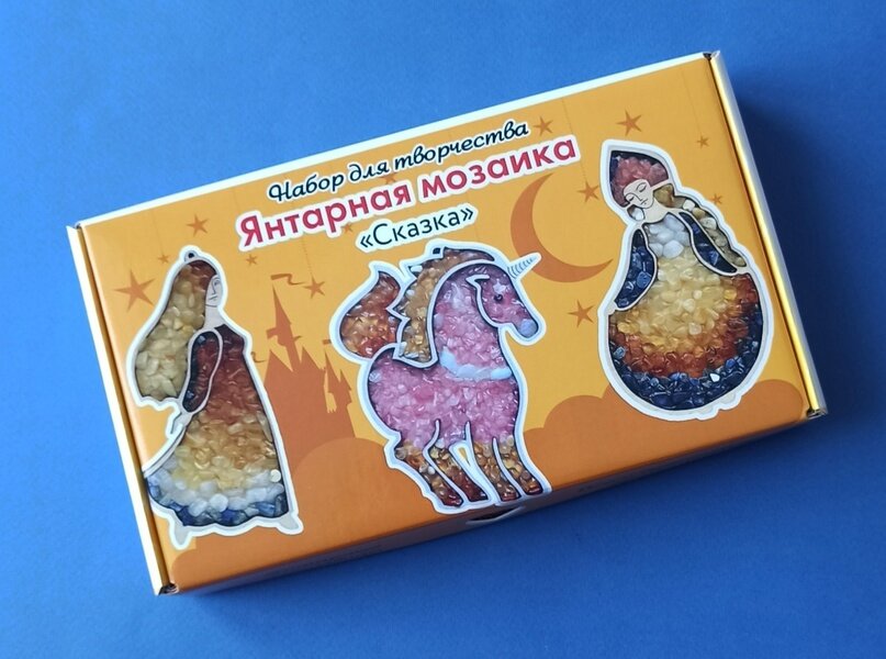 Набор для творчества , мозаика из 3-х фигурок "Сказка " лазурит, розовый кварц, белый мрамор, янтарь