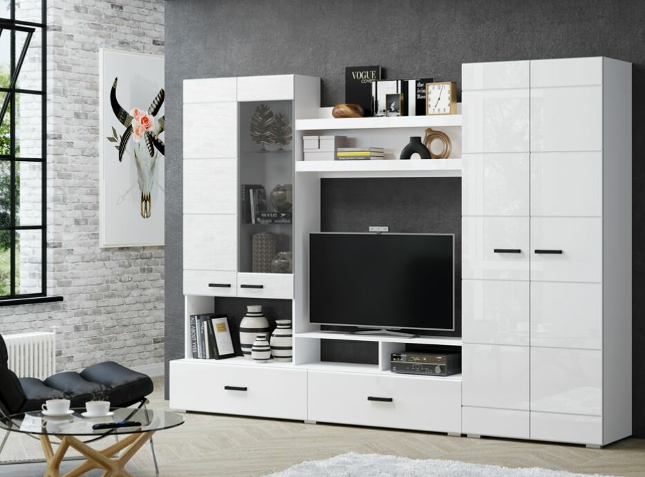 Стенка для гостиной Гамма-17 (2800х2000х460) белый глянец/белый