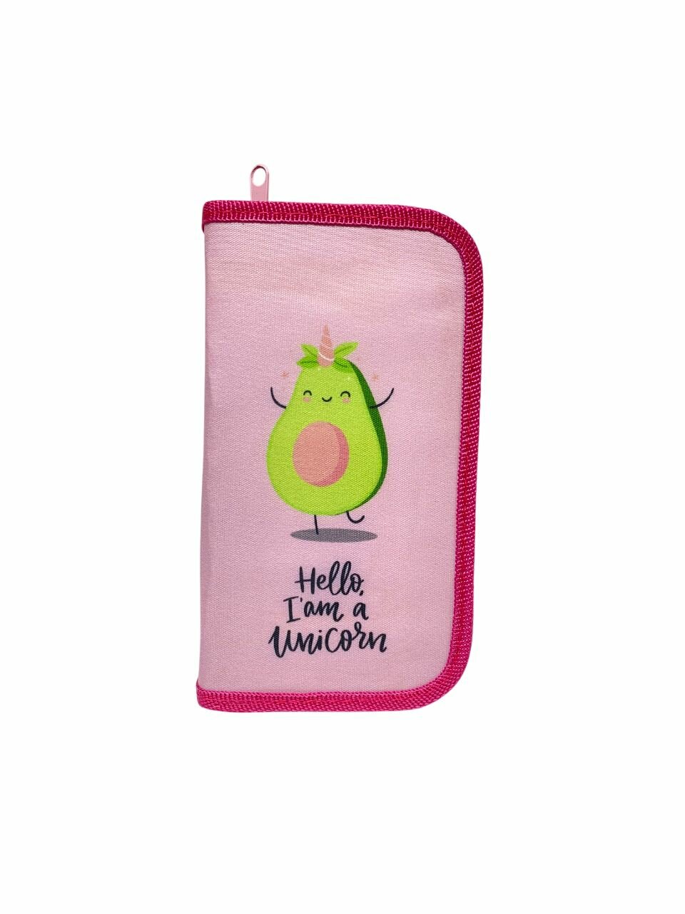 Пенал двухсекционный большой печать на ткани, ПО-49, единорог- авокадо