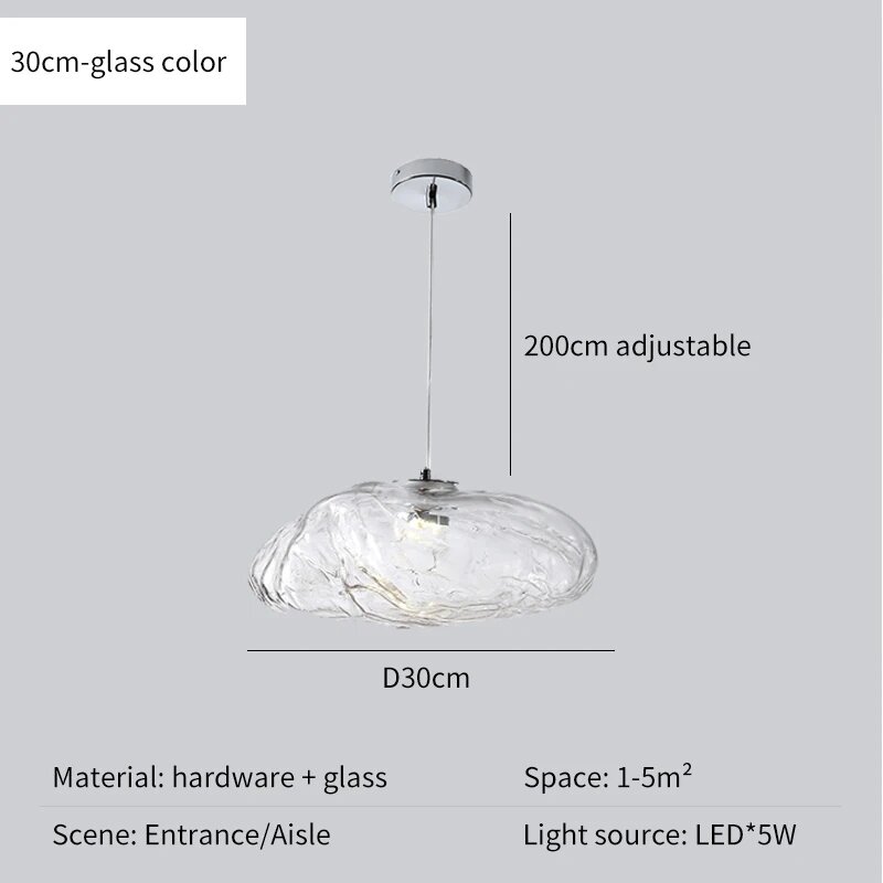 Подвесной светильник из стеклоблока Nordic D20/D30/D40, Transparent-30cm, Белый, Cold Light