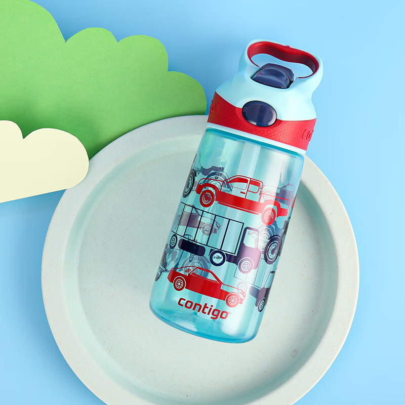 Contigo Children's Straw Water Bottle, Sports Plastic Straw Cup, 450ml, Cars, HBC-STR018