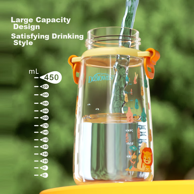 Dr. Brown's Children's Straw Water Bottle, for 3-6 Year Olds, Kindergarten-Specific Cup, Lightweight Strap Water Bottle, PPSU Water Bottle 450ml