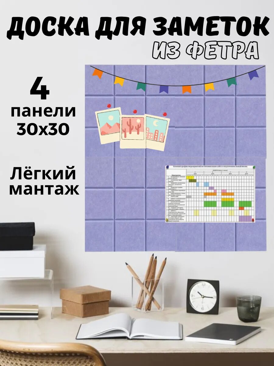 Набор досок SHAM TO SHOP, для заметок, на стену, фетровый материал, 30 см x 30 см, 4 шт.