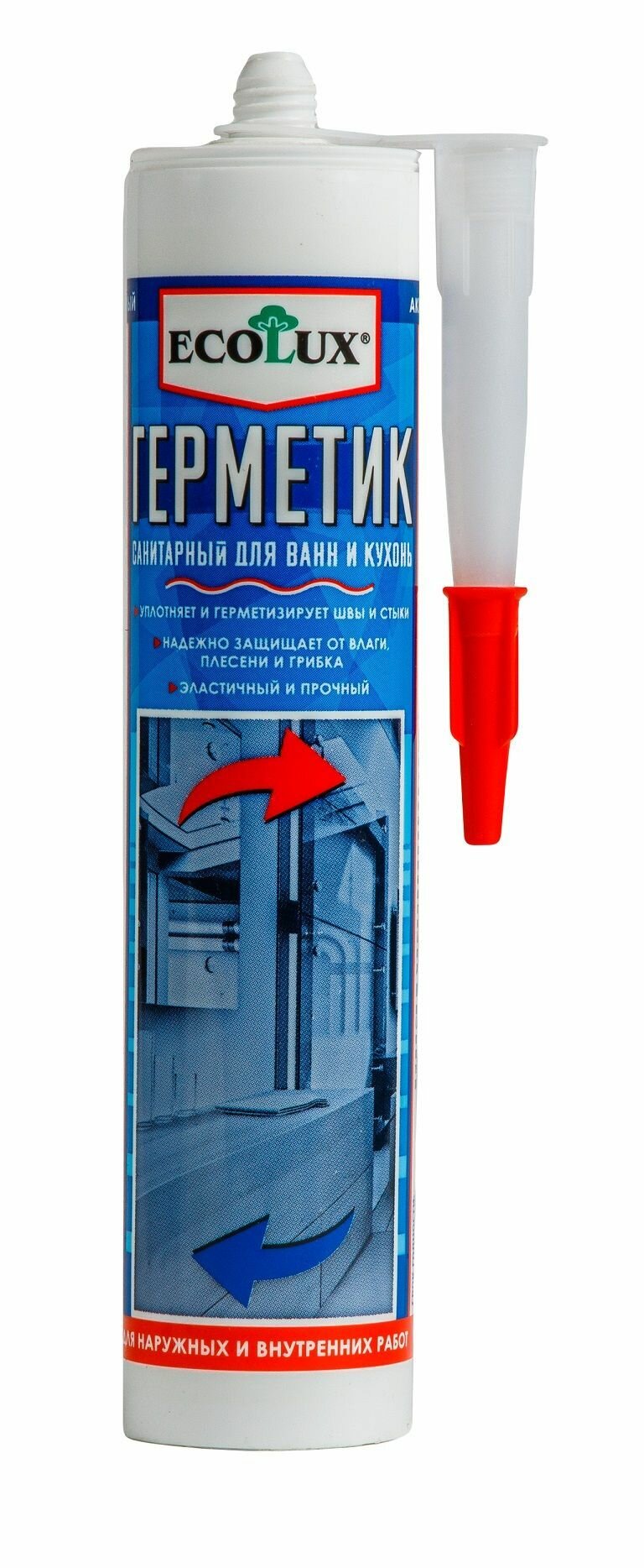 Герметик ECOLUX, санитарный для ванн и кухонь, белый, 290 мл