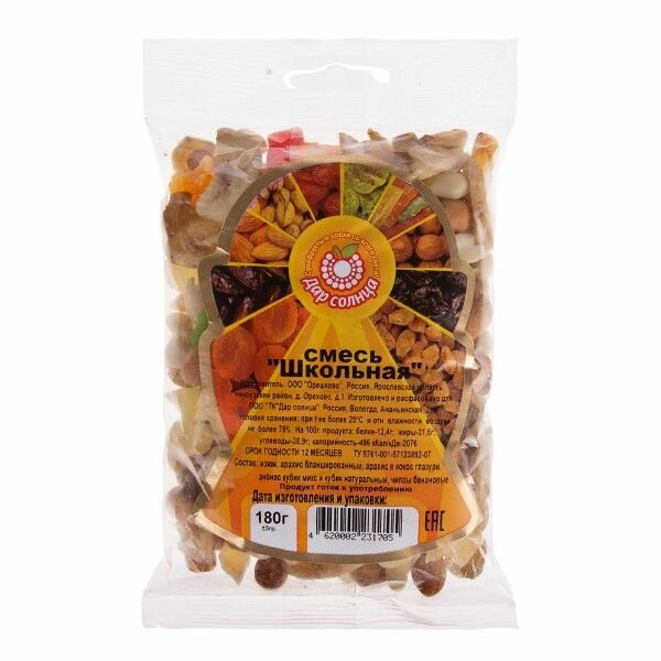 Смесь фруктово-ореховая Школьная Дар солнца 3шт по 180г