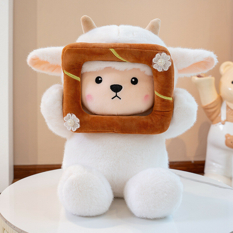 Игрушка мягкая овечка с впитывающим хлопком для расслабляющего сна и снятия стресса бежевый 22см