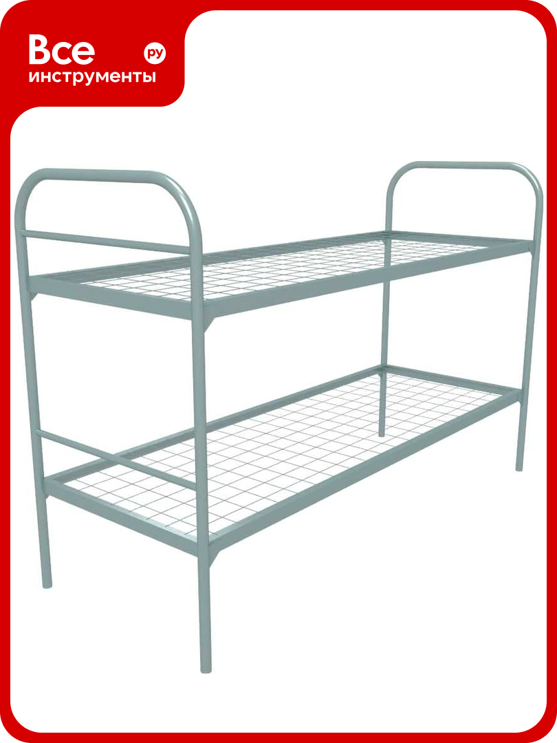 Кровать металлическая двухъярусная SAMGRUPP «Бюджет», серый цвет, без обивки, прочный металлический каркас