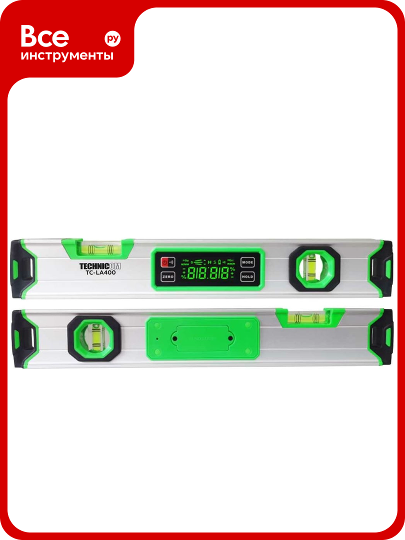 Электронный, TECHNICOM, уровень-угломер TECHNICOM с магнитом, ЖК дисплей, 400 мм, 0-360° TC-LA400