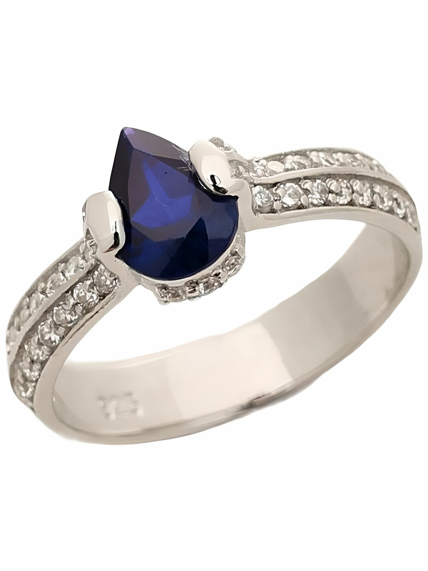 Кольцо тонкое, серебро, 925 проба, родирование, фианит, сапфир