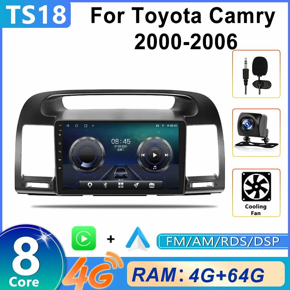 Android Магнитола Toyota Camry v30 (2001-2006) / Автомагнитола Андроид Тойота Камри 30 4G-SIM Wifi Bluetooth Gps навигатор Мультимедиа автомабиля