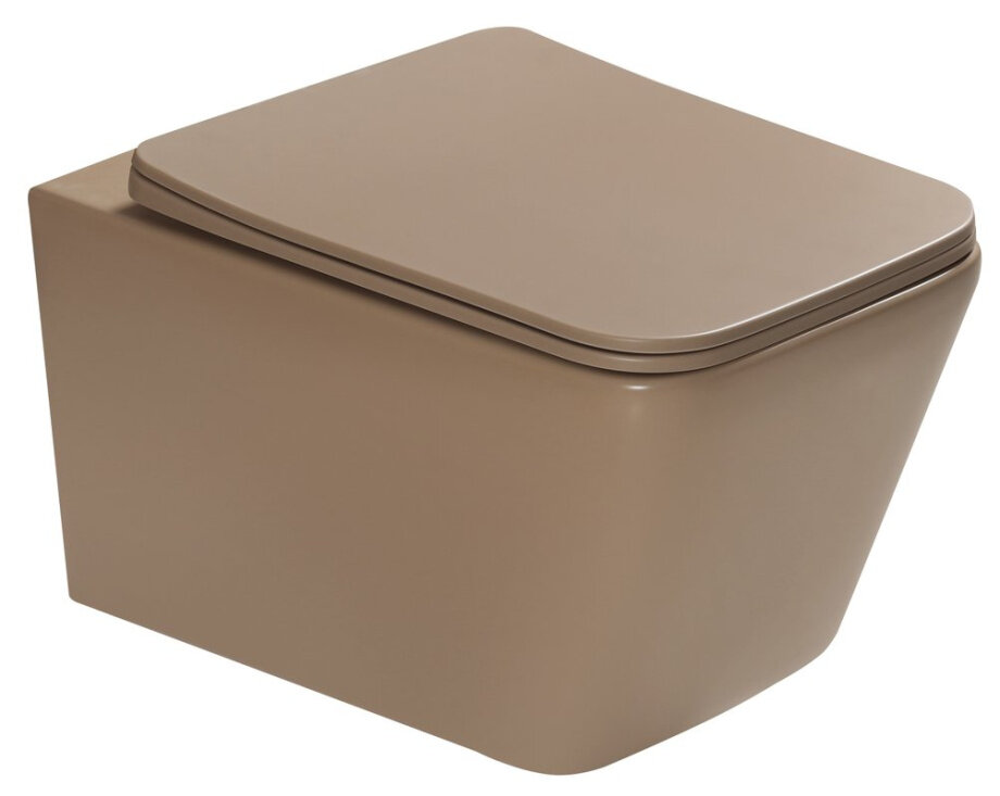 Унитаз подвесной SantiLine SL-5007T-KH светло-коричневый матовый, безободковый, с крышкой микролифт, слив торнадо