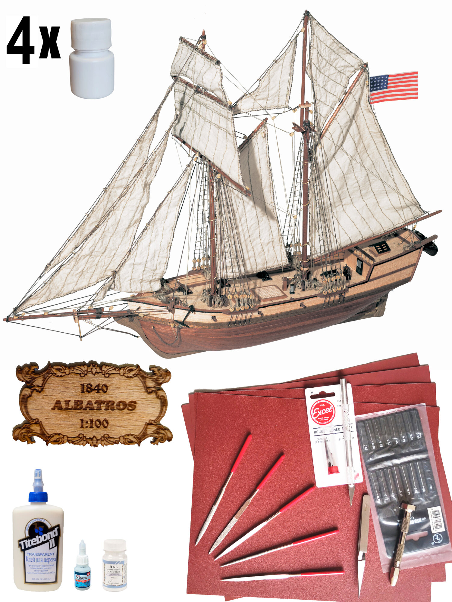 Модель парусного корабля OcCre, Albatros, 140 часов, М.1:100, подарочный набор, инструменты, краски, лак, клея