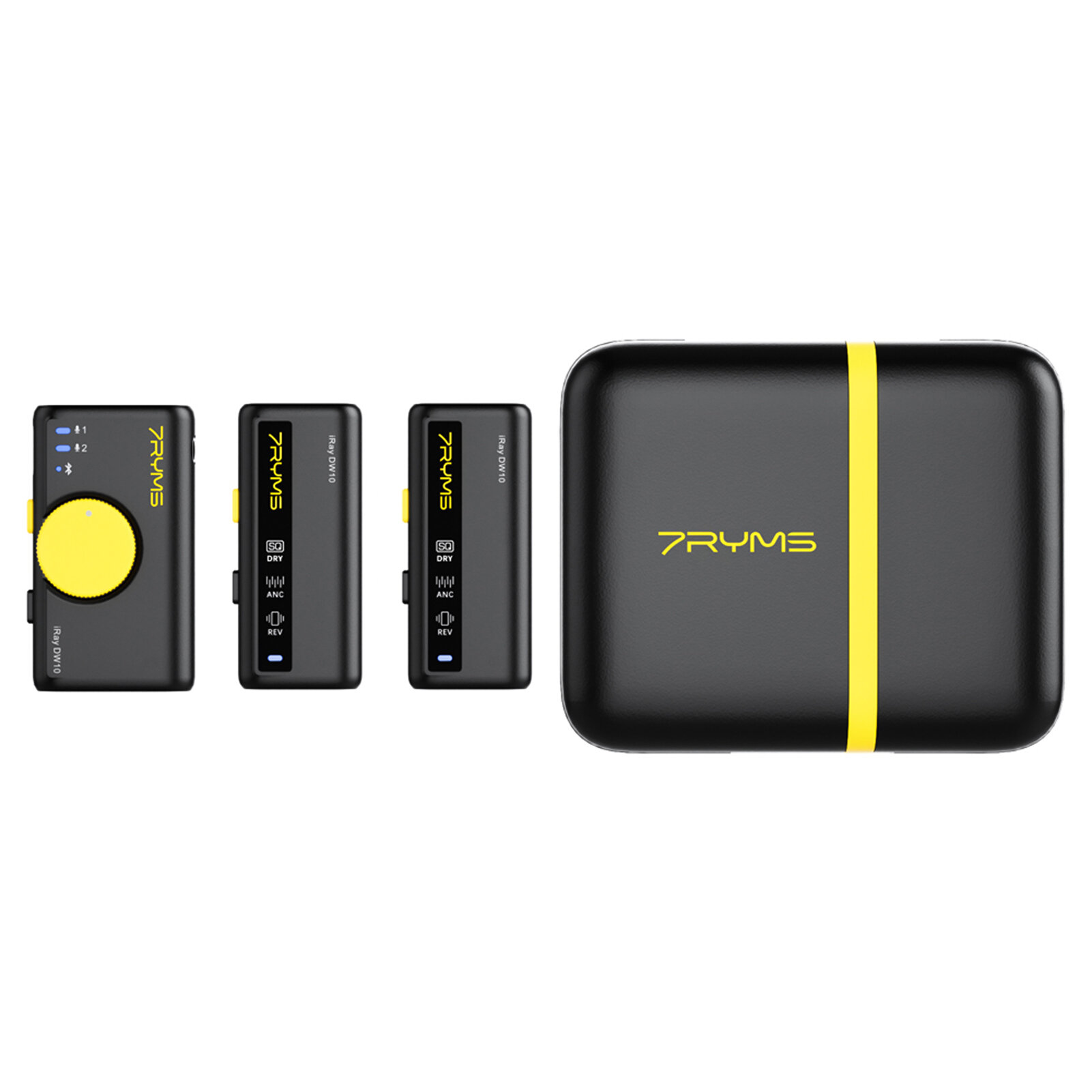Система беспроводных микрофонов 7RYMS iRay DW10 с 1 приемником + 2 микрофонами + 1 зарядным футляром, дальность передачи 200 м, продолжительность работы 15 ч, умное шумоподавление, встроенный BT 5.3, совместима с телефонами Android