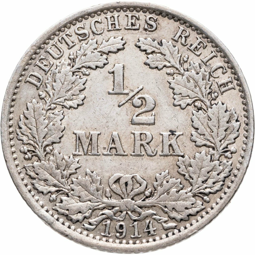 Германия 1/2 марки mark 1914 А, Серебро 900, в сохранности XF