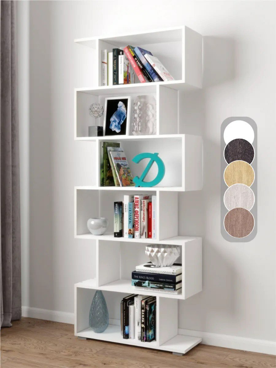 Стеллаж/этажерка/полка деревянный Анкор напольный змейка 70х25х175 см с полками, Белый