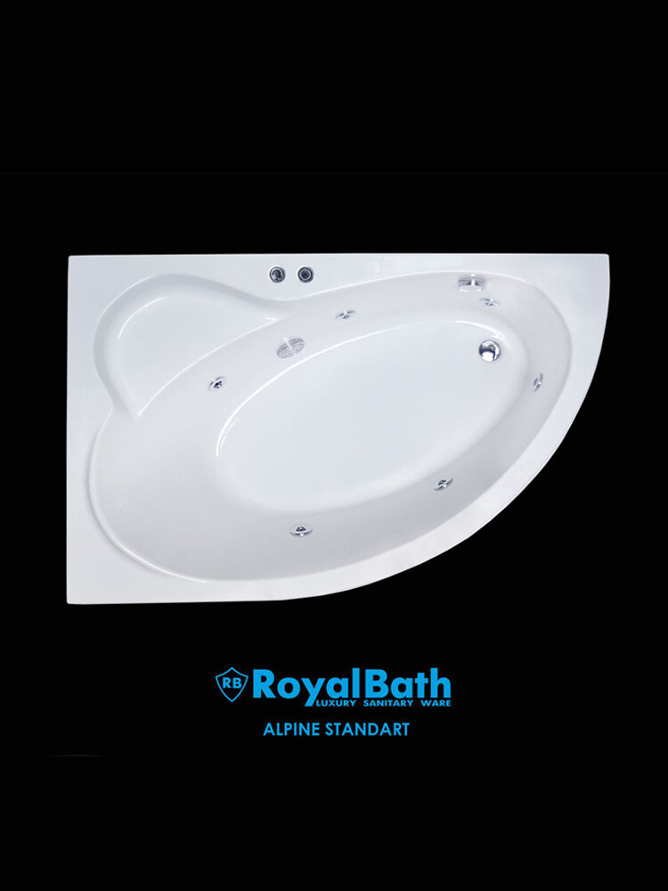 Гидромассажная ванна акриловая угловая левая Royal Bath Alpine 160x100x58 с каркасом и панелью COMFORT