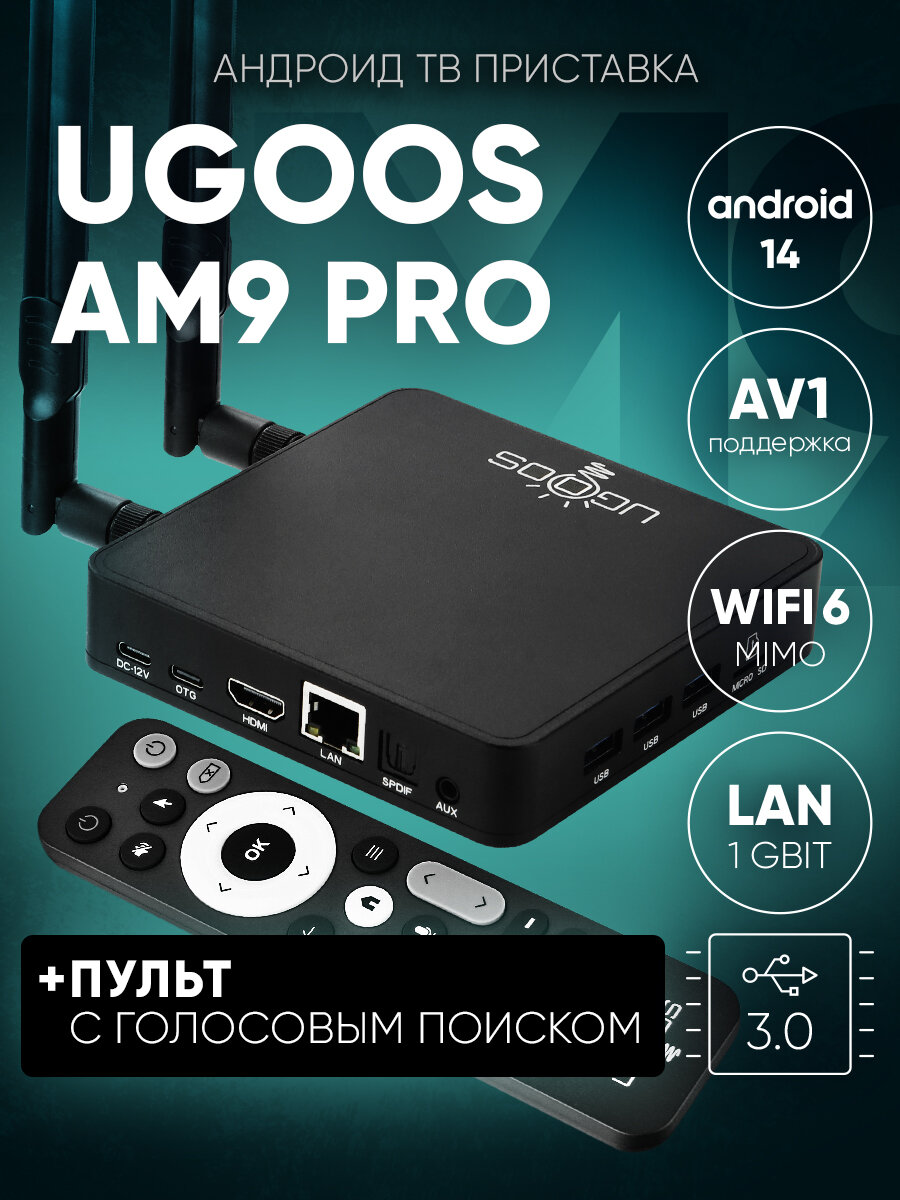 ТВ-приставка Ugoos AM9 Pro Amlogic S905X5-J 4/64Гб с Bluetooth пультом