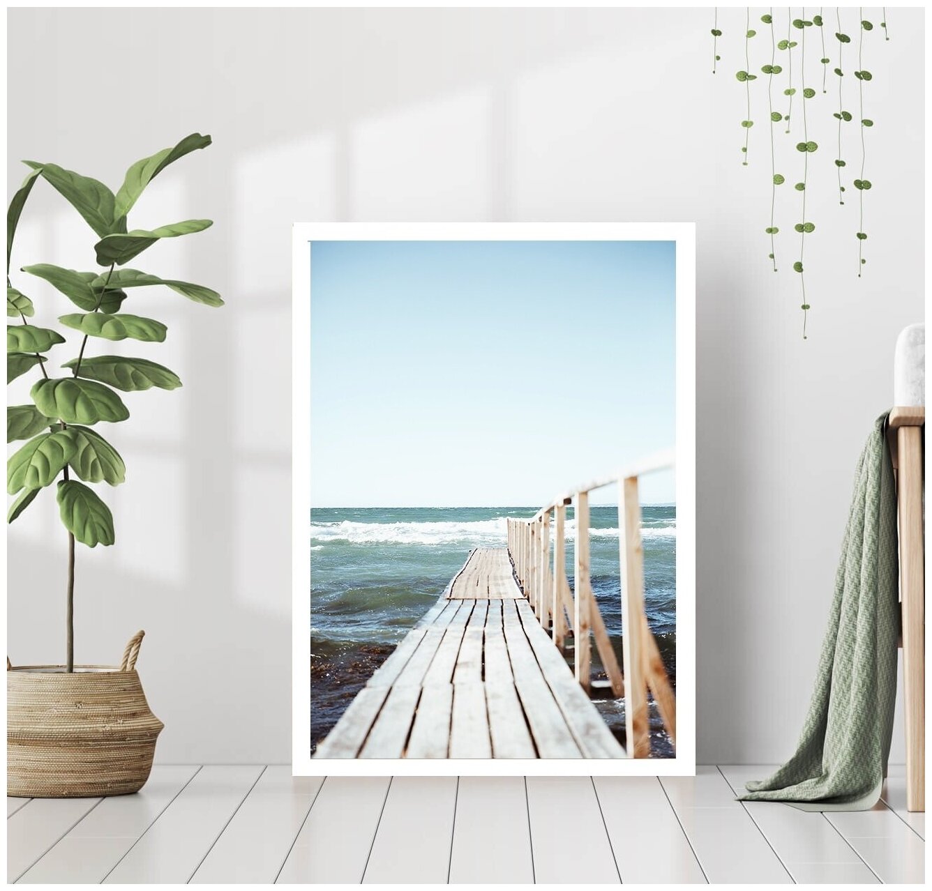 Постер "Мостик в море" 40x50 в белой рамке на стену для интерьера