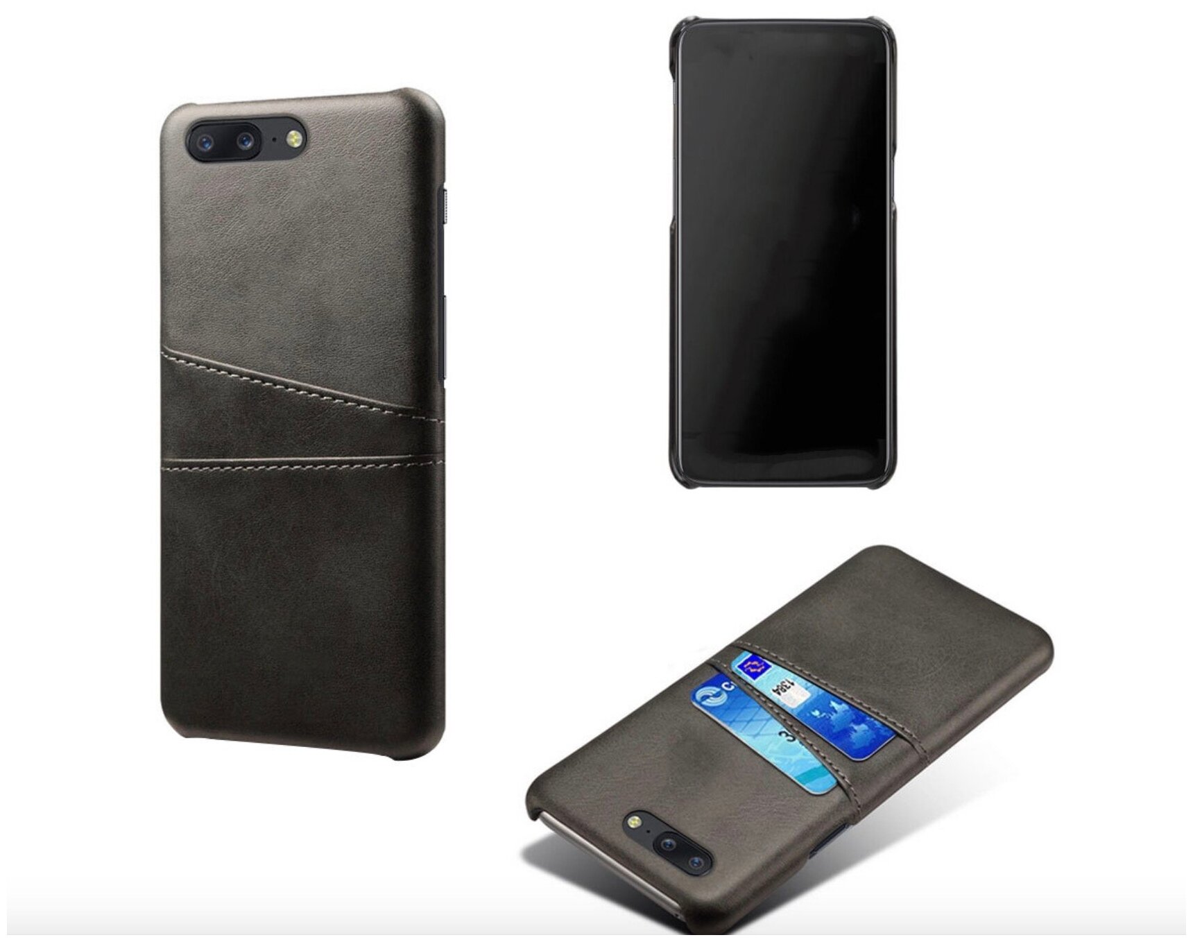 Чехол панель-накладка Чехол. ру для Xiaomi Redmi 5A из качественной импортной кожи с визитницей с отделением для банковских карт мужской женский черный