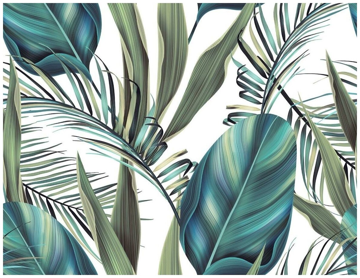 Фотообои Уютная стена "Тропические листья" 350х270 см Виниловые Бесшовные (единым полотном)