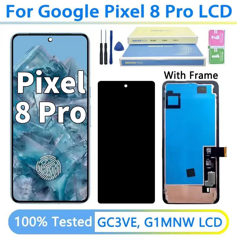 6,7-дюймовый Super AMOLED для Google Pixel 8 Pro, ЖК-дисплей, дигитайзер сенсорного экрана для Pixel 8pro GC3VE, G1MNW, дисплей с рамкой