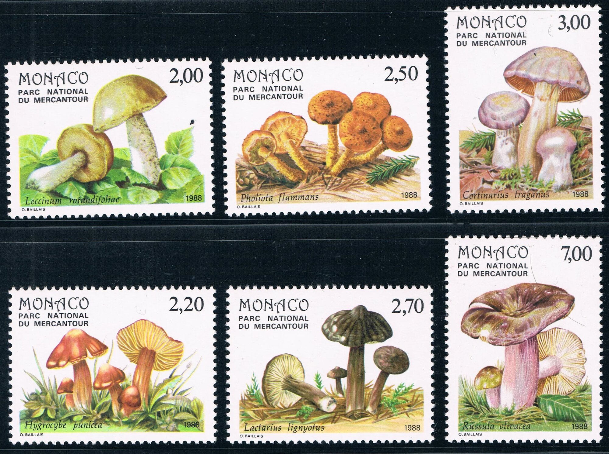 Новые почтовые штампы Монако 1988 года с дикими грибами 6 шт.