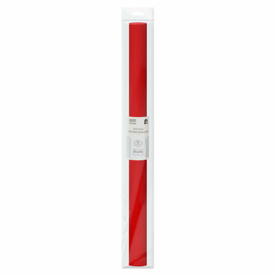 Бумага крепированная ТРИ совы, 50*250см, 32г/м2, красная, в рулоне, пакет с европодвесом, 10 штук, 334828