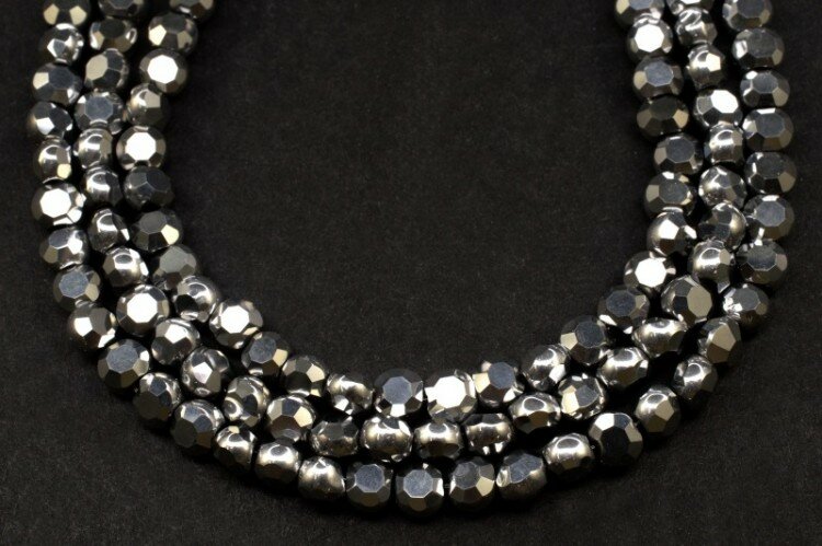 Бусина круглая плоская граненая 4х3мм, цвет серебро, непрозрачная, 523-015, 10шт