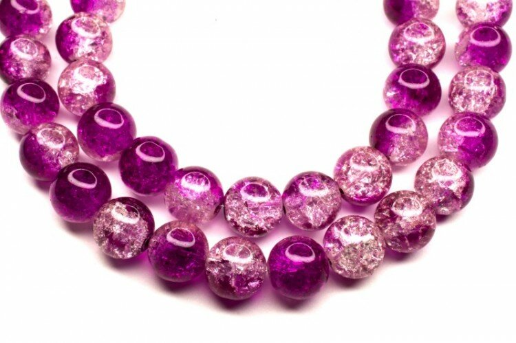 Бусина круглая с эффектом кракле, диаметр 12мм, отверстие 1,5мм, цвет розовый яркий/прозрачный, 550-111, 10шт