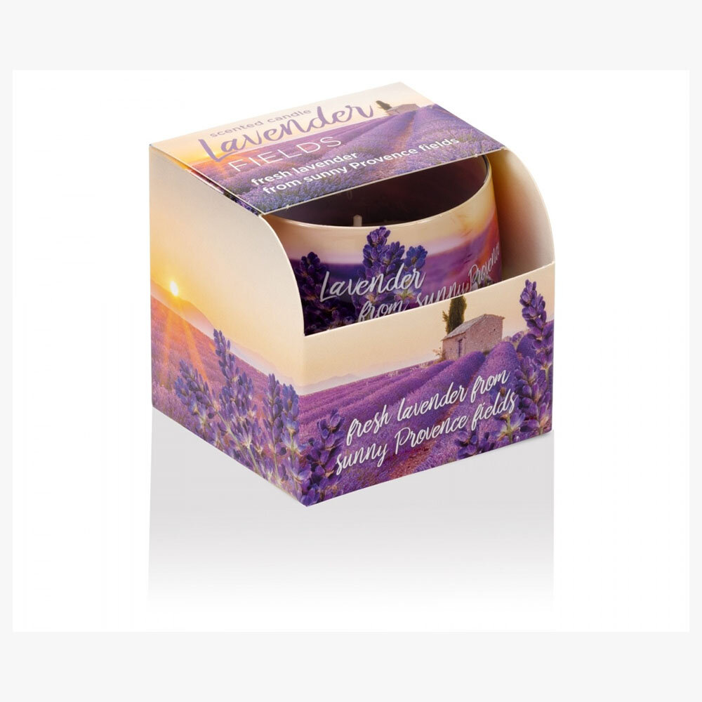 BARTEK Свеча в стакане диаметром 8 см и высотой 7,5 см, 100 г Лавандовые поля и мыло