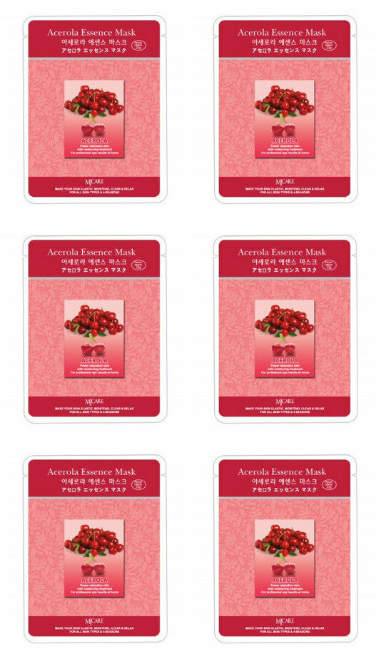 Mijin Маска тканевая для лица Ацерола Acerola Essence Mask 23гр в уп, 6 уп