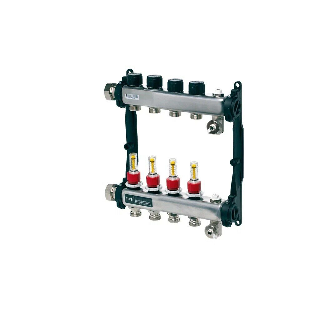 Коллектор для теплого пола Tece (77310004) 1 ВР(г) х 4 выхода 3/4 НР(ш) ЕК х 1 ВР(г) с расходомерами