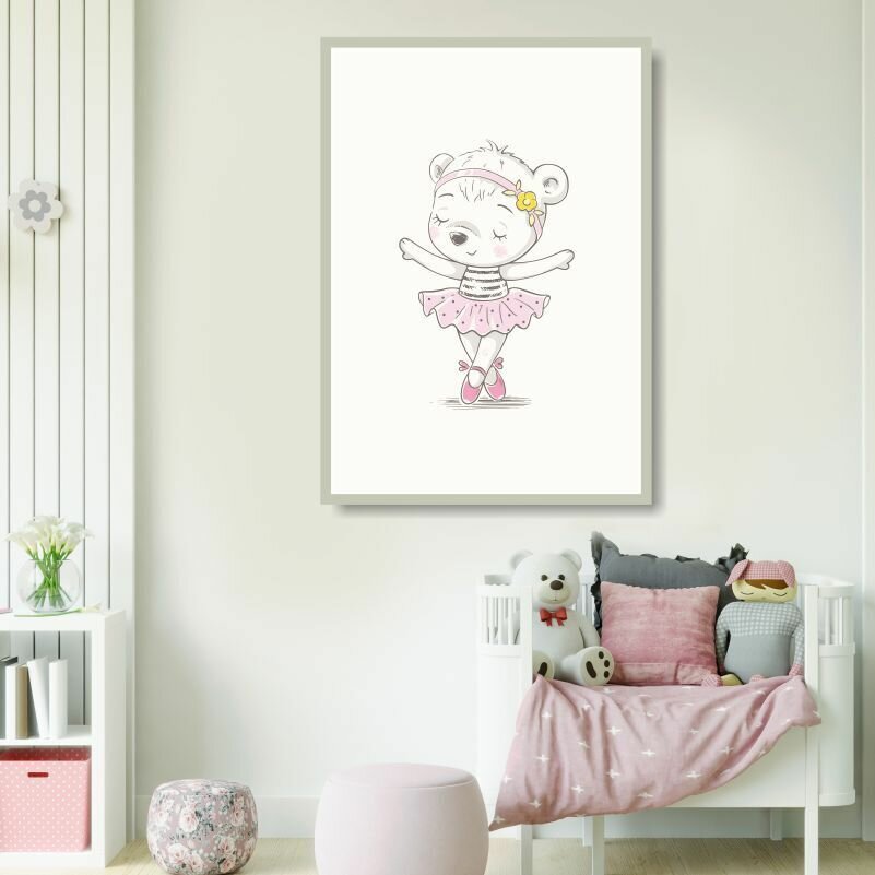 Постер Медвежонок Балерина В Детскую Вертикальный 30х40 см в тубусе ПолиЦентр