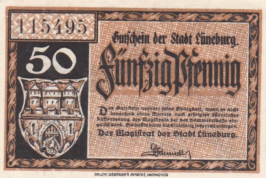 Германия (Веймарская Республика) Люнебург 50 пфеннигов 1920 г.