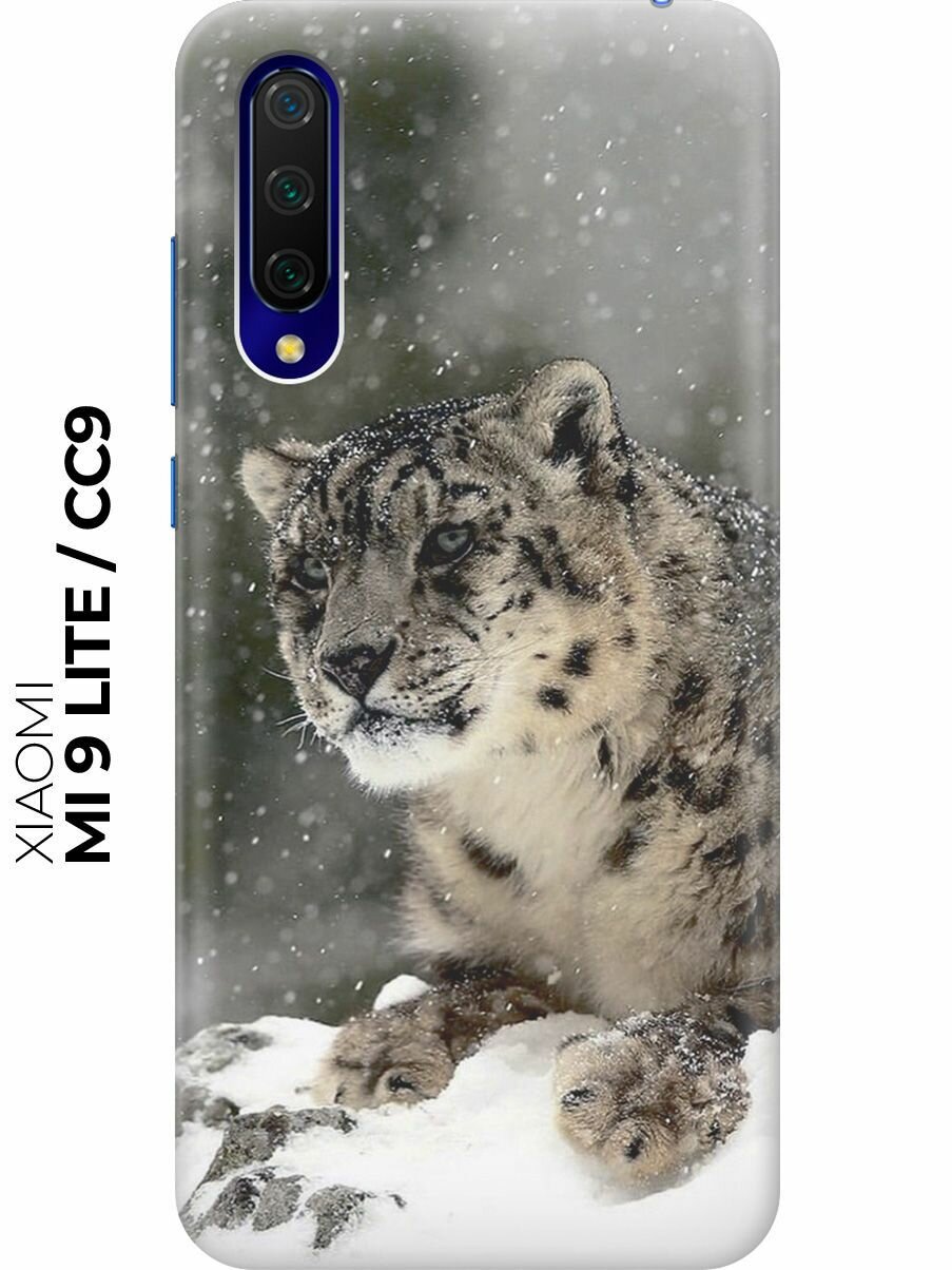 Силиконовый чехол Барс и падающий снег на Xiaomi Mi 9 Lite / CC9 / Сяоми Ми 9 Лайт / Ми СС9