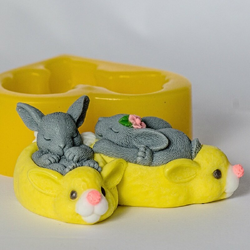 Силиконовая форма для мыла Кролики, для свечей, гипса 1шт