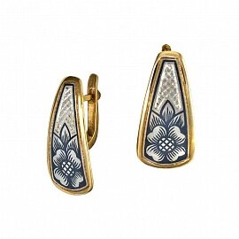 Серьги, серебро, 925 проба, чернение, золочение