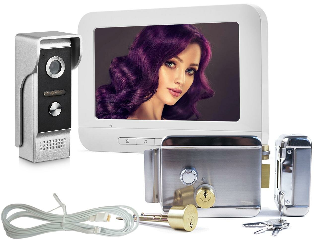 Комплект цветной домофон и замок: EP-7100 и Anxing Lock-AX042 (S15478KOM) вызывная панель - замок и домофон на калитку в деревню, в офис