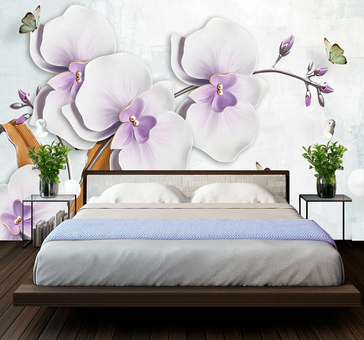 Фотообои на стену флизелиновые 3d HARMONY Орхидея и бабочки 400х270 см HD4-255 фото обои 3д
