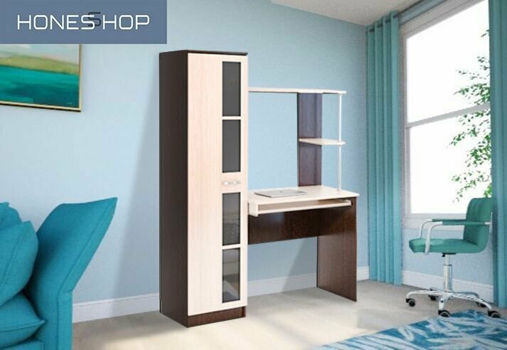 Компьютерный стол Дели ЛДСП корпус венге цава, фасад дуб молочный, 150х62х158.2