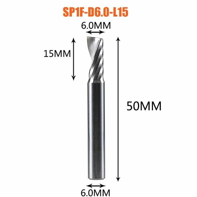 Dreanique однозаходная фреза по дереву 6мм для ЧПУ станка (6x15x50x6) SP1F-D6.0-L15 39812