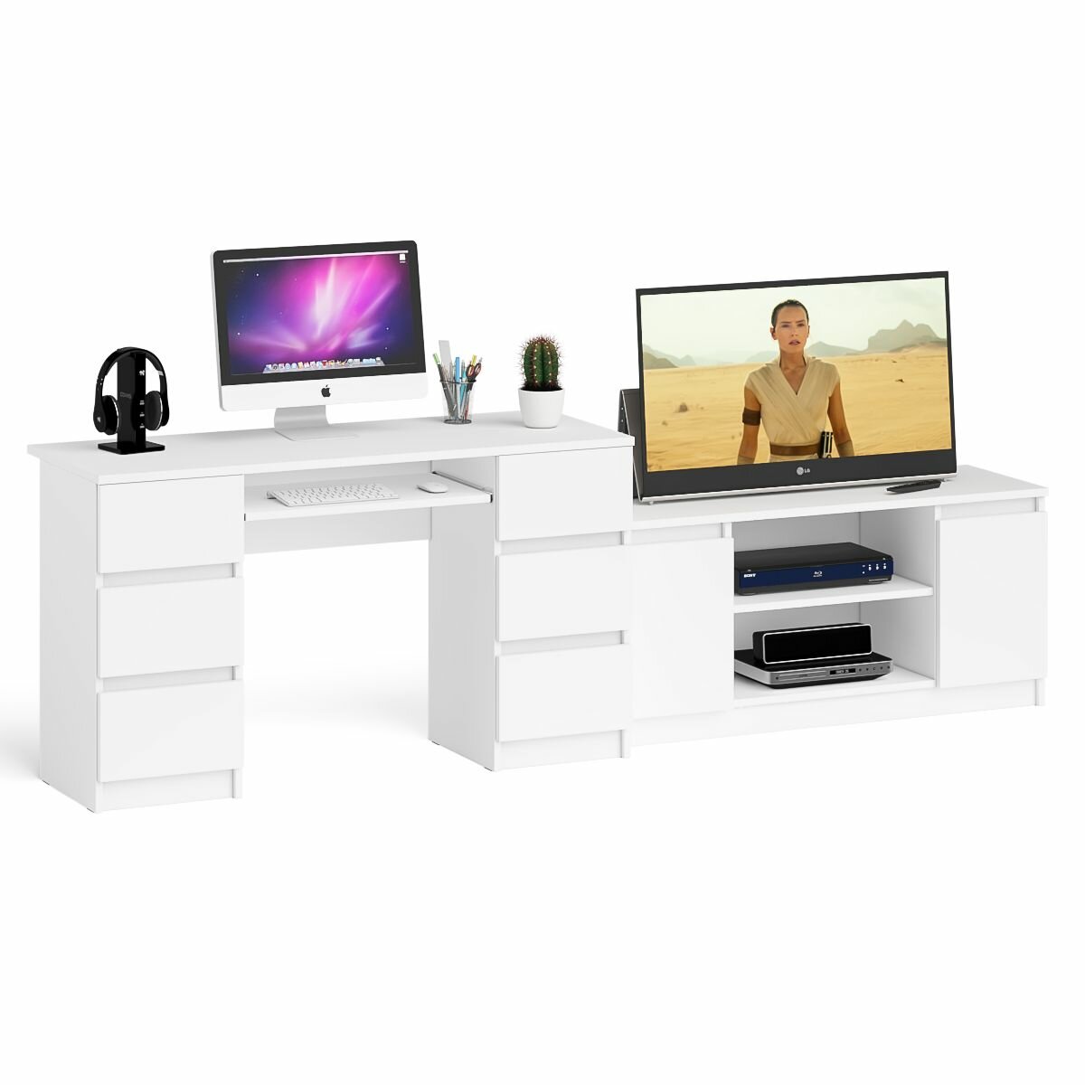 Компьютерный стол для дома, для школьника письменный Спасибо-Мебель 256см белый