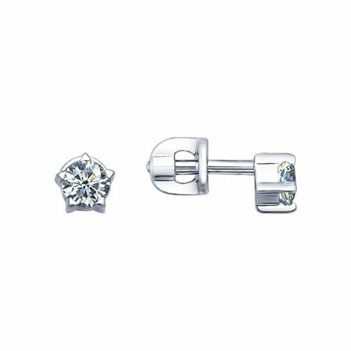 Серьги пусеты, серебро, 925 проба, родирование, фианит