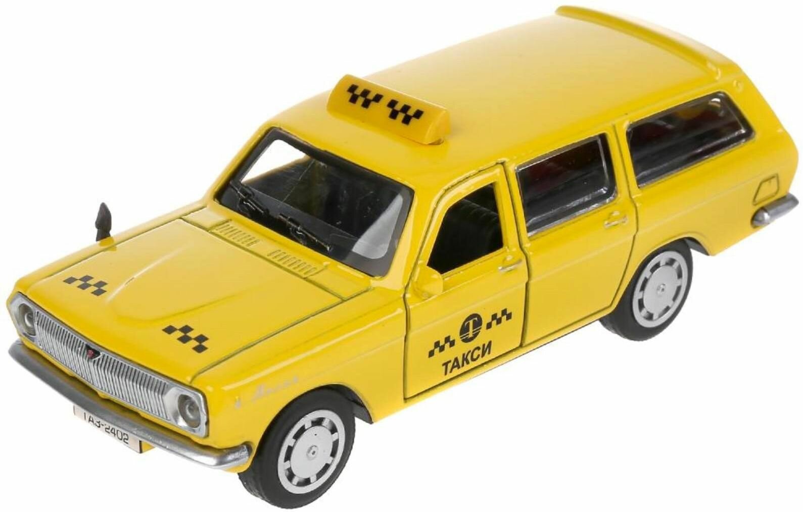 Машина металлическая ГАЗ-2402 "Волга такси" инерционная, 12 см, открываются двери и багажник, игрушечный транспорт, масштабная коллекционная модель, детская игрушка для песочницы и дома, цвет жёлтый