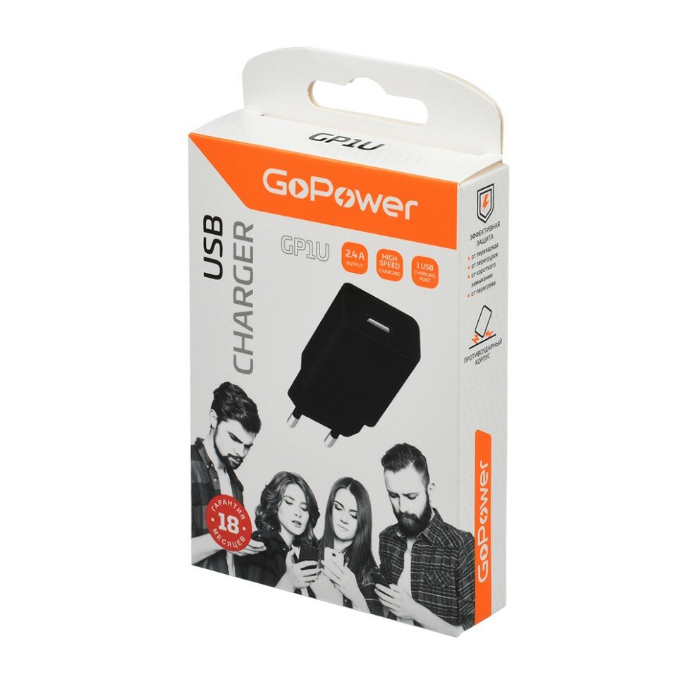 Зарядное устройство GOPOWER GP1U 1USB 2.4A 12A черный BL1