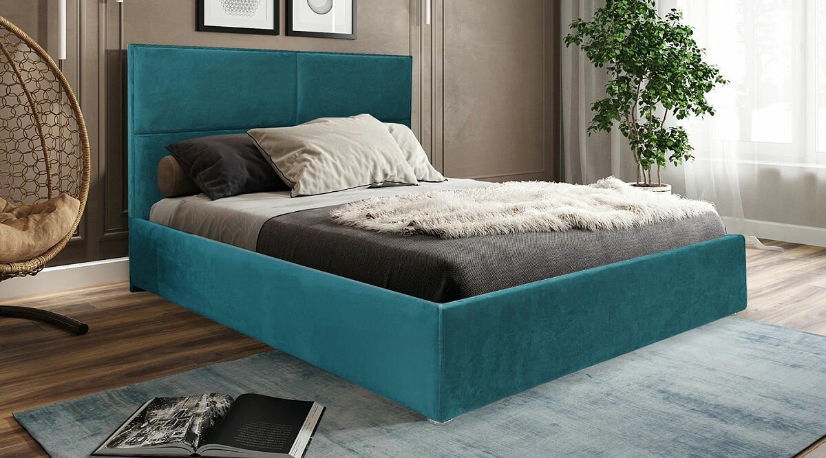 Двуспальная кровать AH! DIVAN Йорк 175х104х212 см, ортопедическое основание, бирюзовый велюр